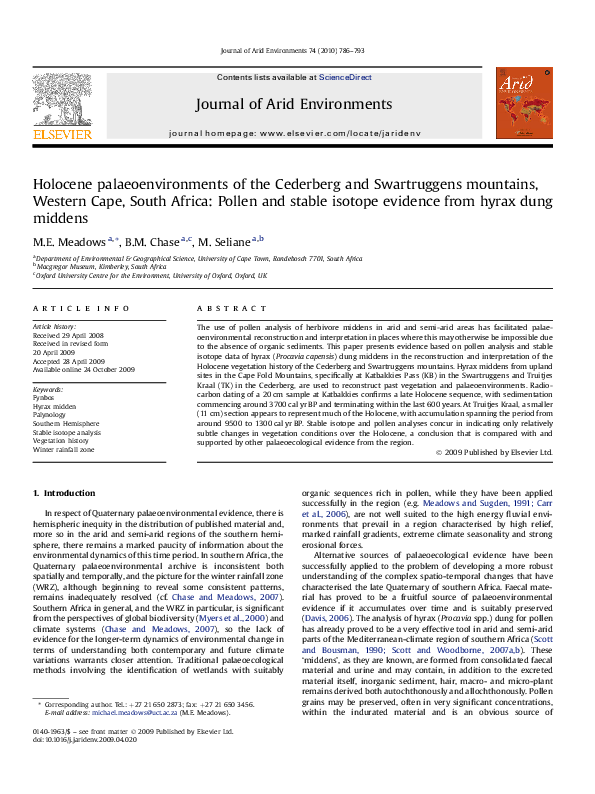 (PDF) Holocene palaeoenvironments of the Cederberg and Swartruggens ...