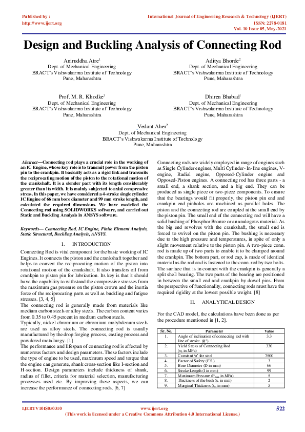 (PDF) Design and Buckling Analysis of Connecting Rod