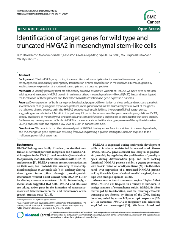 (PDF) Identification of target genes for wild type and truncated HMGA2 ...