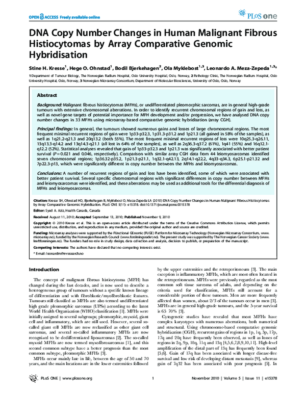 (PDF) DNA Copy Number Changes in Human Malignant Fibrous Histiocytomas ...