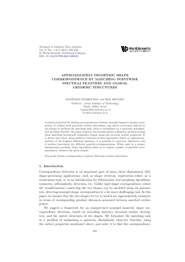 (PDF) Approximately Isometric Shape Correspondence by Matching Pointwise Spectral Features and ...