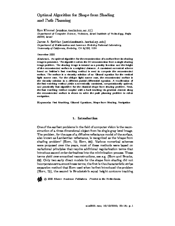 (PDF) Optimal algorithm for shape from shading and path planning