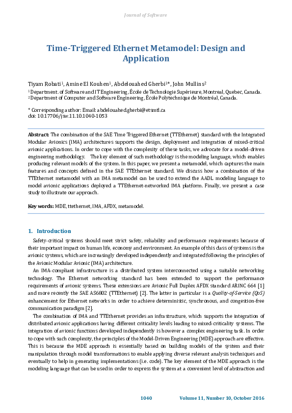 (PDF) Time-Triggered Ethernet Metamodel: Design and Application