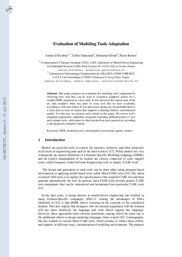 (PDF) Evaluation of Modeling Tools Adaptation