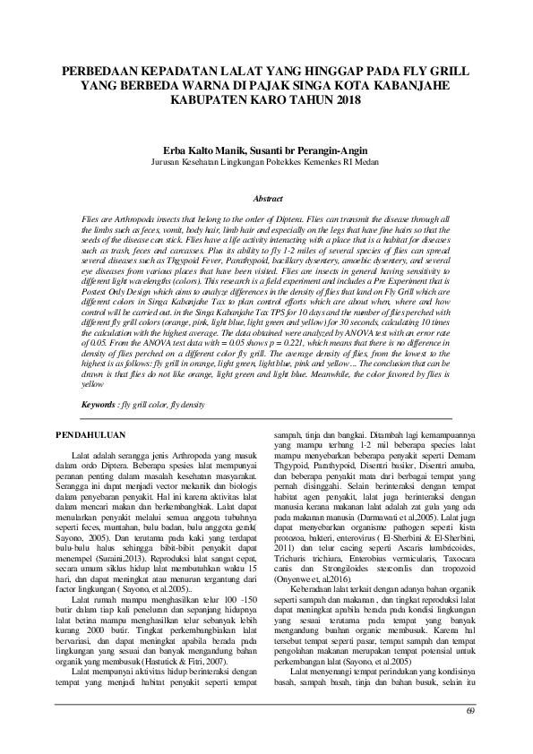 (PDF) Perbedaan Kepadatan Lalat Yang Hinggap Pada Fly Grill Yang Berbeda Warna DI Pajak Singa ...