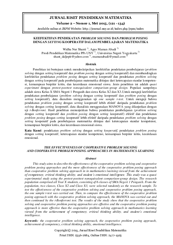 (PDF) Keefektifan Pendekatan Problem Solving Dan Problem Posing Dengan Setting Kooperatif Dalam ...