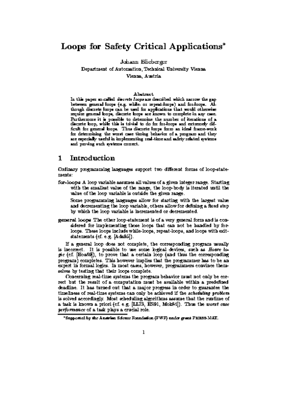 (PDF) Loops for Safety Critical Applications