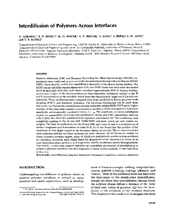 (PDF) Interdiffusion of polymers across interfaces