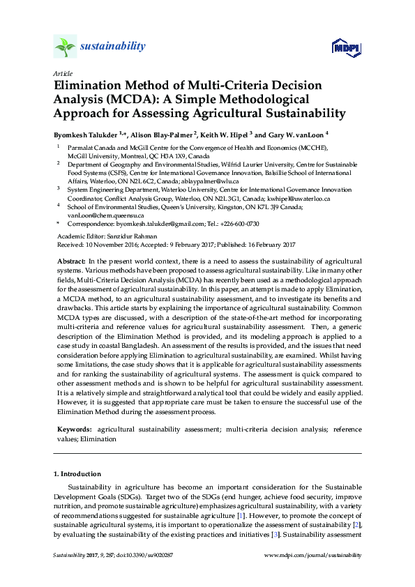 (PDF) Elimination Method of Multi-Criteria Decision Analysis (MCDA): A Simple Methodological ...
