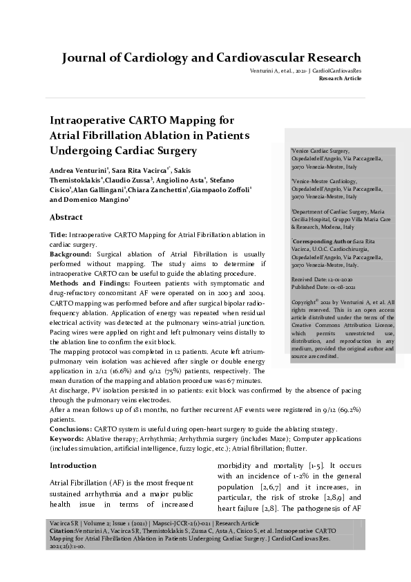 (PDF) Intraoperative CARTO Mapping for Atrial Fibrillation Ablation in ...