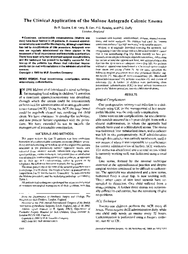 (PDF) The clinical application of the malone antegrade colonic enema