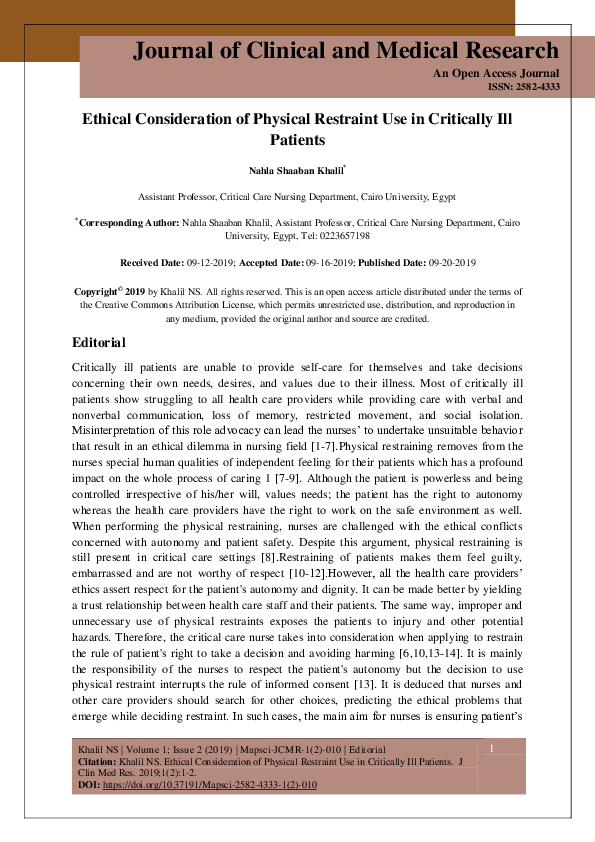 (PDF) Ethical Consideration of Physical Restraint Use in Critically Ill ...