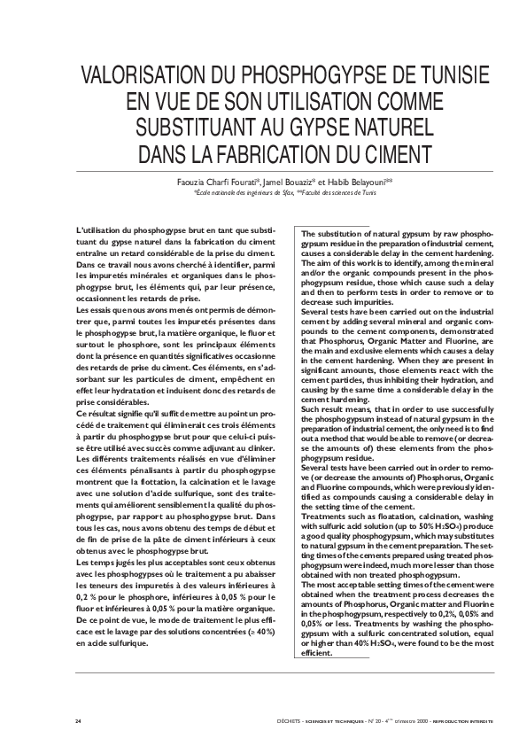 (PDF) Valorisation du phosphogypse de Tunisie en vue de son utilisation ...