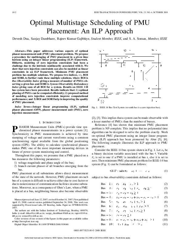 (PDF) Optimal Multistage Scheduling of PMU Placement: An ILP Approach