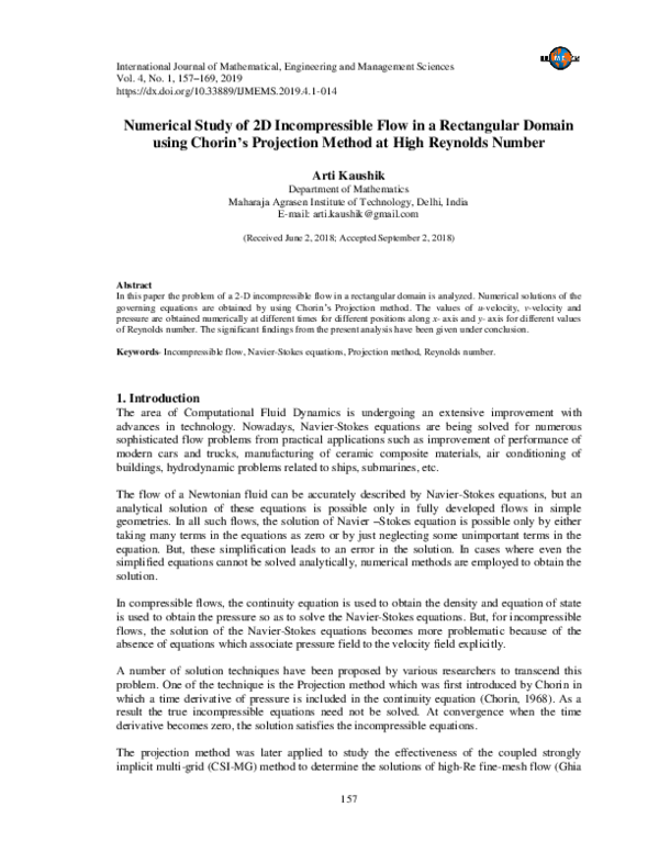 (PDF) Numerical Study of 2D Incompressible Flow in a Rectangular Domain using Chorin’s ...