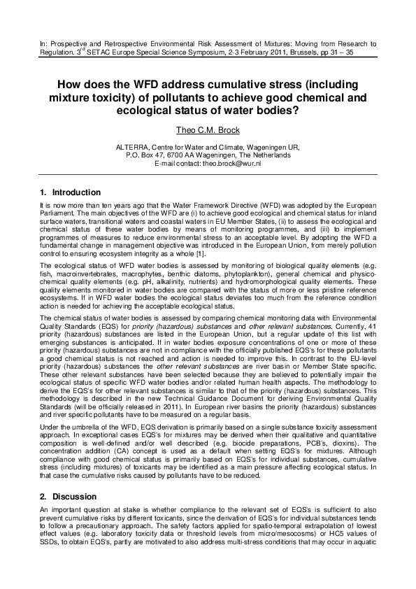 (PDF) How does the WFD address cumulative stress (including mixture ...