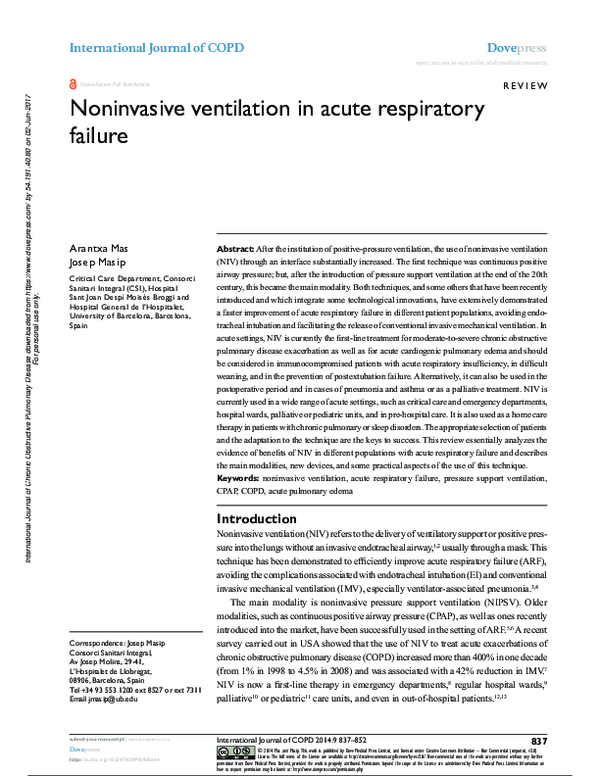 (PDF) Non-invasive ventilation in acute respiratory failure
