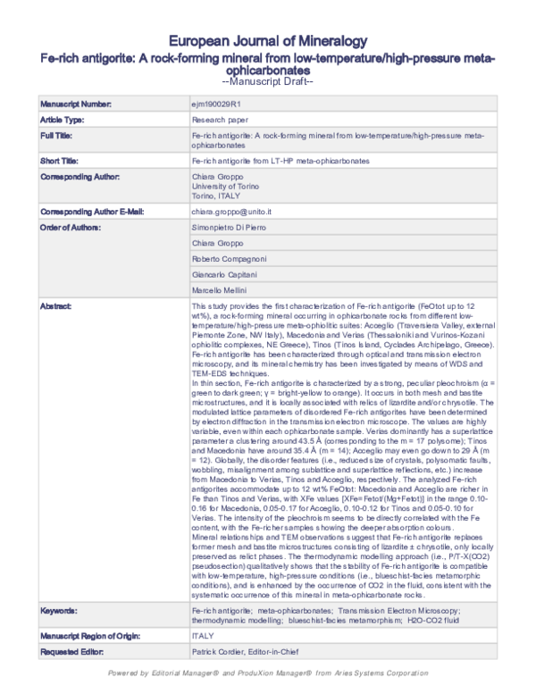 (PDF) Fe-rich antigorite: a rock-forming mineral from low-temperature ...