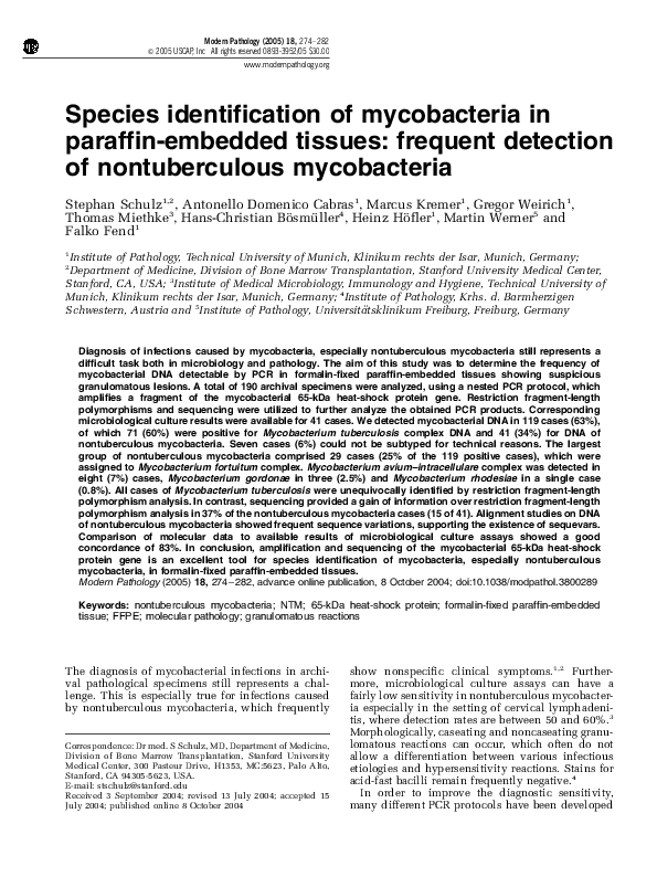 (PDF) Species identification of mycobacteria in paraffin-embedded tissues: frequent detection of ...
