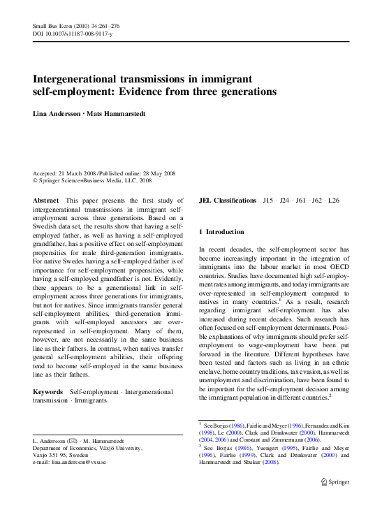 (PDF) Intergenerational transmissions in immigrant self-employment ...