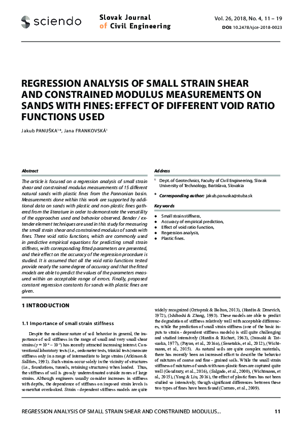 (PDF) Regression Analysis of Small Strain Shear and Constrained Modulus ...