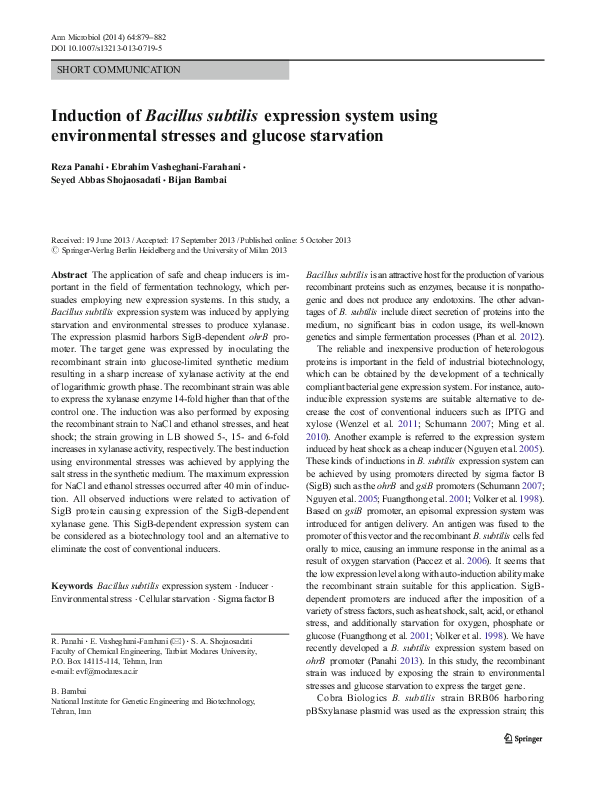 (PDF) Induction of Bacillus subtilis expression system using ...