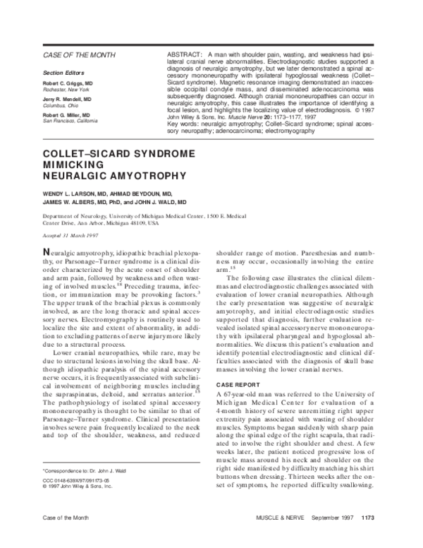(PDF) Collet-Sicard syndrome mimicking neuralgic amyotrophy