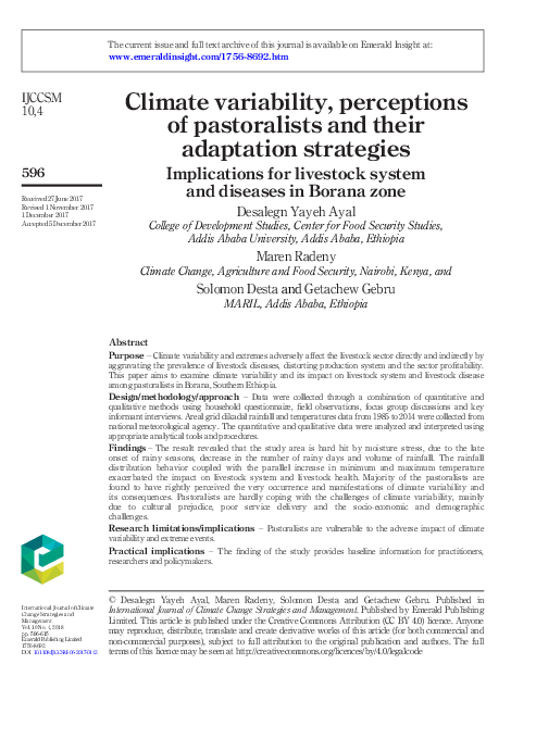 (PDF) Climate variability, perceptions of pastoralists and their adaptation strategies