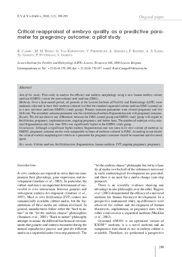 (PDF) Critical reappraisal of embryo quality as a predictive parameter ...