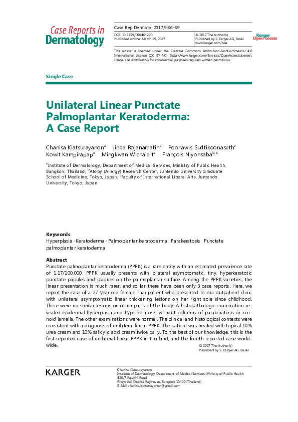 (PDF) Unilateral Linear Punctate Palmoplantar Keratoderma: A Case Report