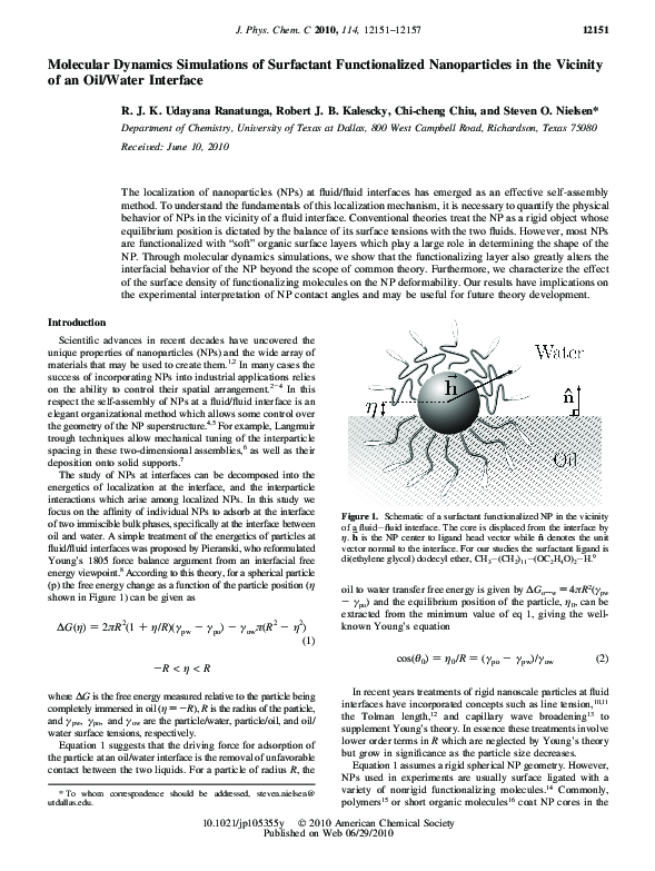 (PDF) Molecular Dynamics Simulations of Surfactant Functionalized Nanoparticles in the Vicinity ...