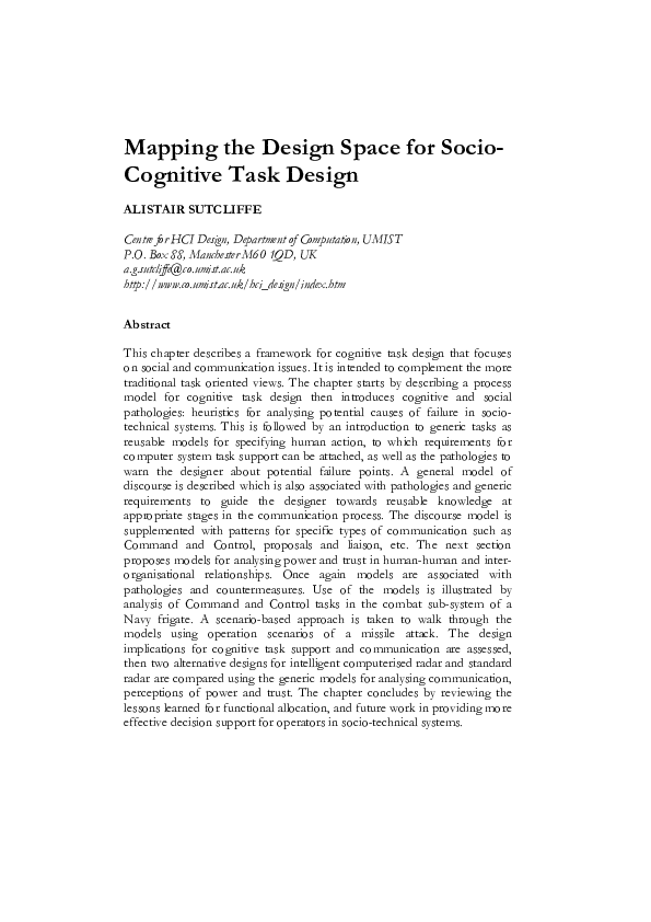 (PDF) Mapping the Design Space for Socio- Cognitive Task Design