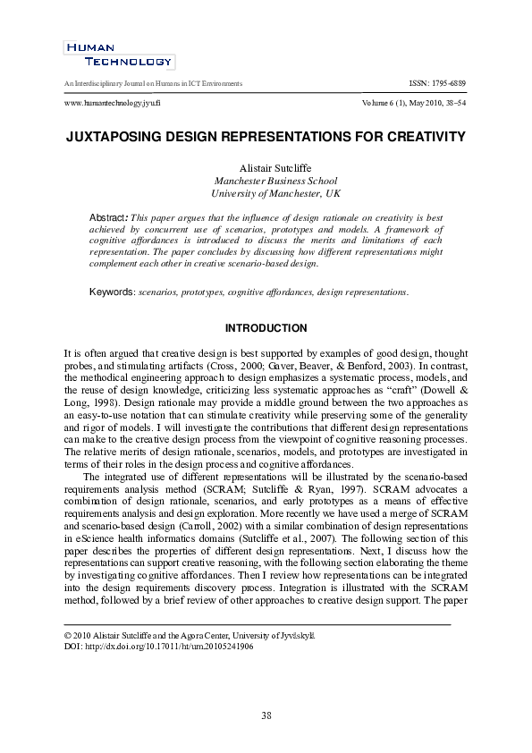 (PDF) Juxtaposing Design Representations for Creativity