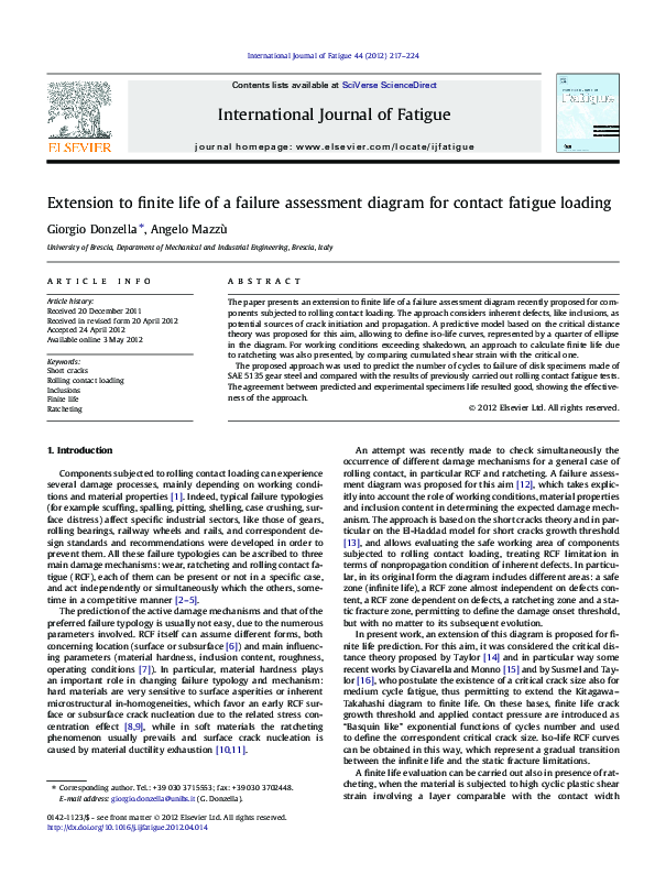 (PDF) Extension to finite life of a failure assessment diagram for ...