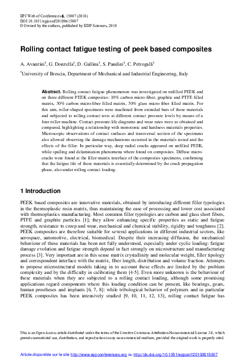 (PDF) Rolling contact fatigue testing of peek based composites