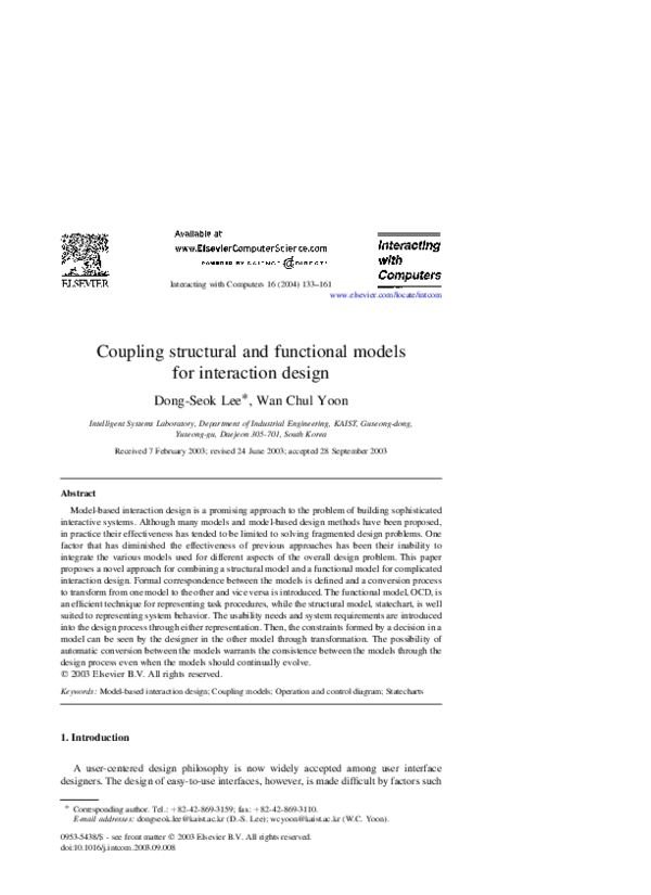 (PDF) Coupling structural and functional models for interaction design