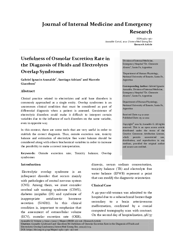 (PDF) Usefulness of Osmolar Excretion Rate in the Diagnosis of Fluids ...