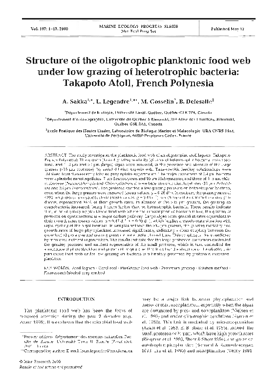 (PDF) Structure of the oligotrophic planktonic food web under low grazing of heterotrophic ...