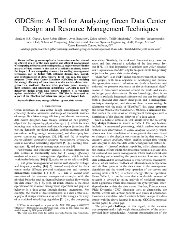 (PDF) GDCSim: A tool for analyzing Green Data Center design and ...