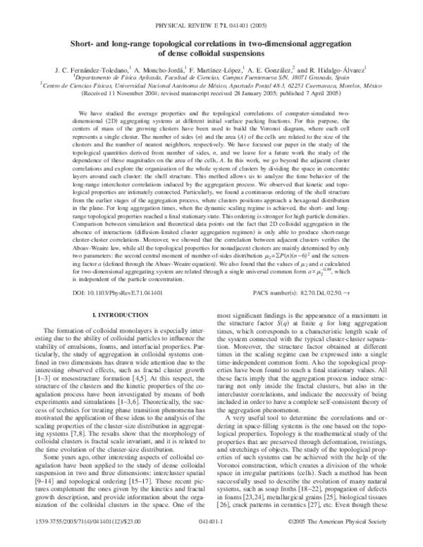 (PDF) Short- and long-range topological correlations in two-dimensional aggregation of dense ...