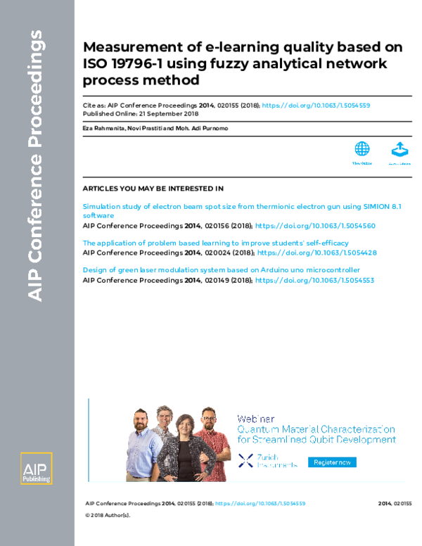 (PDF) Measurement of e-learning quality based on ISO 19796-1 using fuzzy analytical network ...