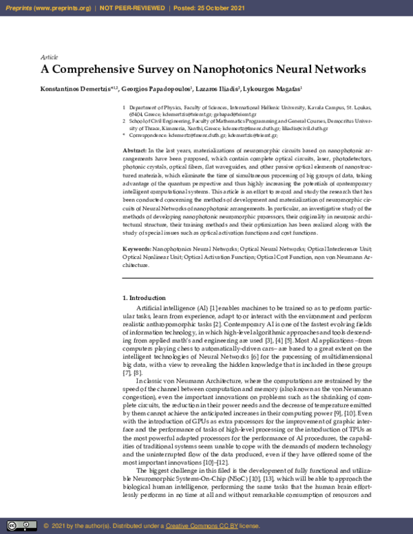 (PDF) A Comprehensive Survey on Nanophotonics Neural Networks