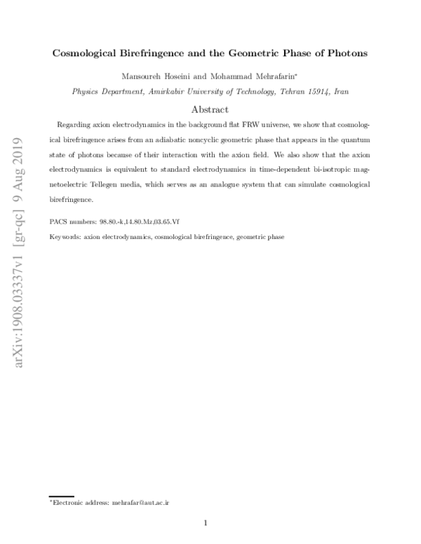 (PDF) Cosmological birefringence and the geometric phase of photons