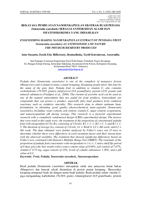 (PDF) REKAYASA PEMBUATAN NANOENKAPSULAN EKSTRAK BUAH PEDADA (Sonneratia ...