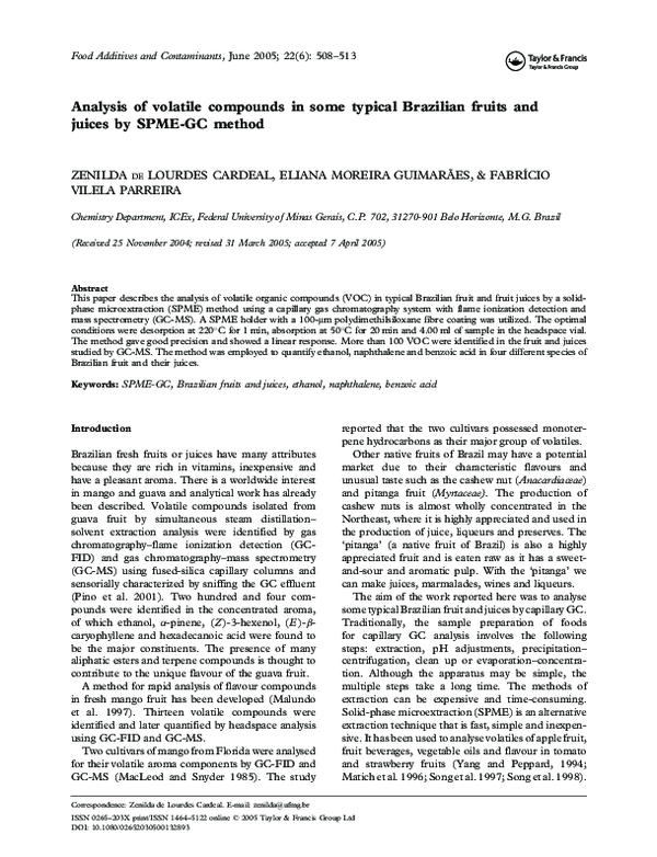 (PDF) Analysis of volatile compounds in some typical Brazilian fruits ...