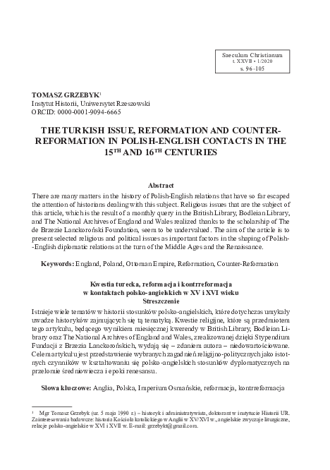 (PDF) The Turkish cause, reformation and counter-reformation in Polish ...