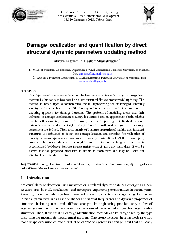 (PDF) Damage localization and quantification by direct structural ... (PDF) Damage localization and quantification by direct structural ...