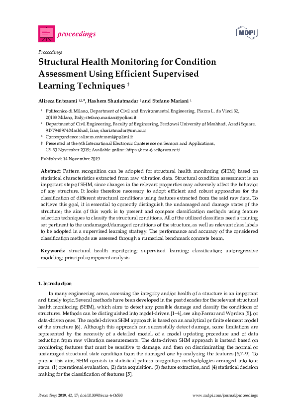 Pdf Structural Health Monitoring For Condition Assessment Using Efficient Supervised Learning