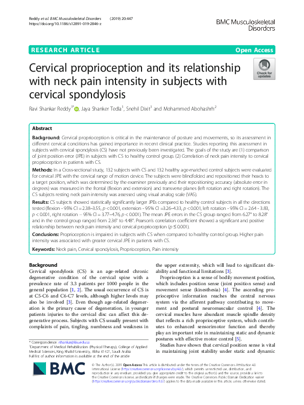 (PDF) Cervical proprioception and its relationship with neck pain ...