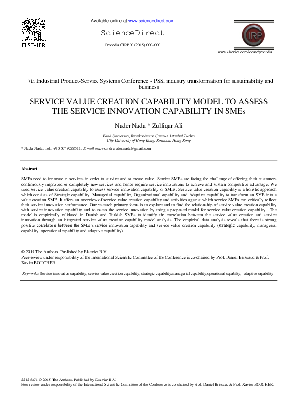 (PDF) Service Value Creation Capability Model to Assess the Service ...